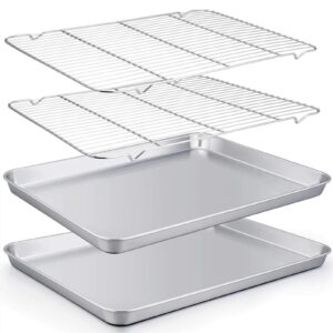 teamfar baking sheet with rack set of 4, 20’’×14’’×1.2’’, half size stainless steel cookie sheet baking pans with cooling rack set, non toxic & rust free, mirror finish & easy clean, 2 pans & 2 racks