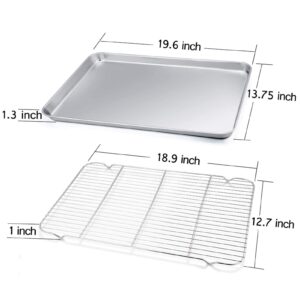 TeamFar Baking Sheet with Rack Set of 4, 20’’×14’’×1.2’’, Half Size Stainless Steel Cookie Sheet Baking Pans with Cooling Rack Set, Non Toxic & Rust Free, Mirror Finish & Easy Clean, 2 Pans & 2 Racks