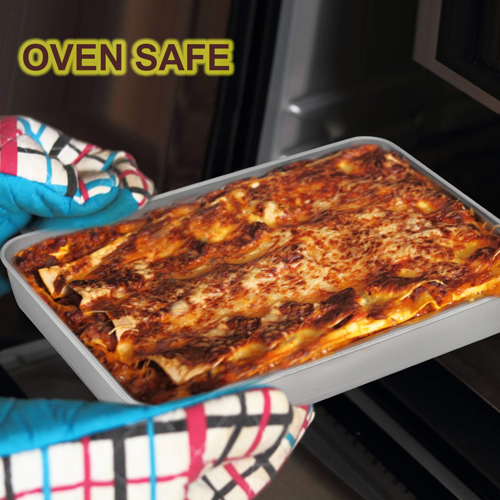 P&P CHEF Deep Baking Pan Set of 3 (12.3” & 10.4” & 9.3 Stainless Steel Baking Sheet Lasagna Rectangle Cake Pan for Oven Dishwasher Use, Non-Toxic & Heavy Duty & Easy Clean