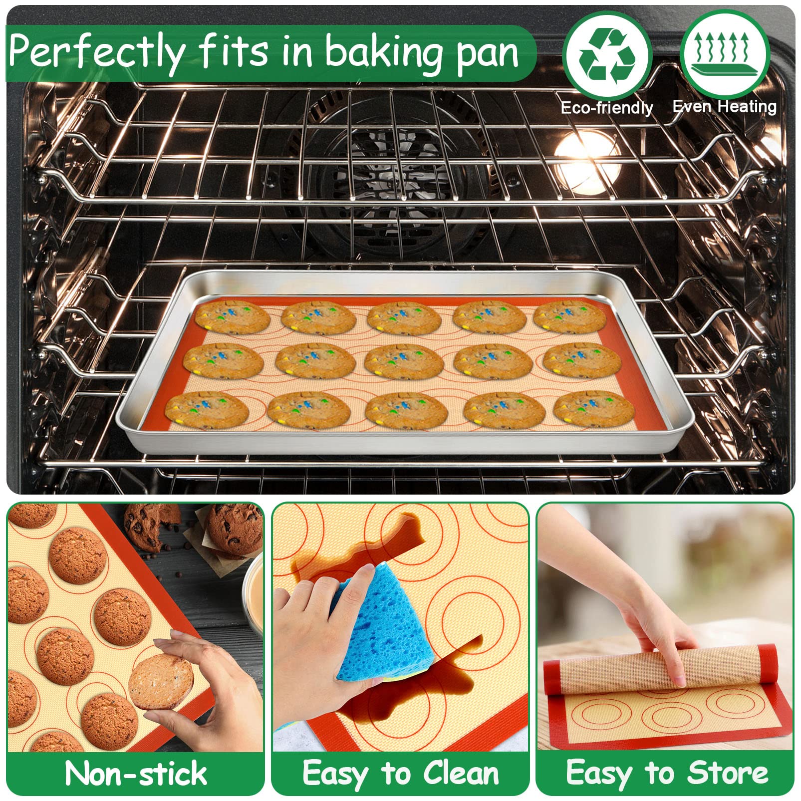 P&P CHEF 16 Inch Stainless Steel Baking Sheets with Racks and Silicone Mat, 55Pcs Cookie Sheet Oven Tray and Cooling Cooking Rack, Oven Safe, 2 Pans + 2Racks + 1 Mat + 50 Parchment Papers