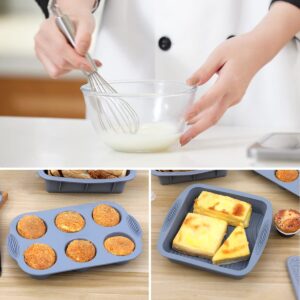 10in1 Nonstick Silicone Baking Cake Pan Cookie Sheet Molds Tray Set for Oven, BPA Free Heat Resistant Bakeware Suppliers Tools Kit for Muffin Loaf Bread Pizza Cheesecake Cupcake Pie Utensil