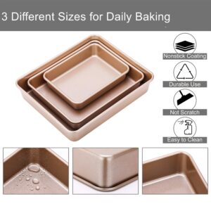 DOYOLLA Deep Baking Pans Nonstick (Set of 3), Baking Sheets for Oven, Pizza Pan for Oven, Rectangular Roasting Pan, Bakeware for Toaster Oven