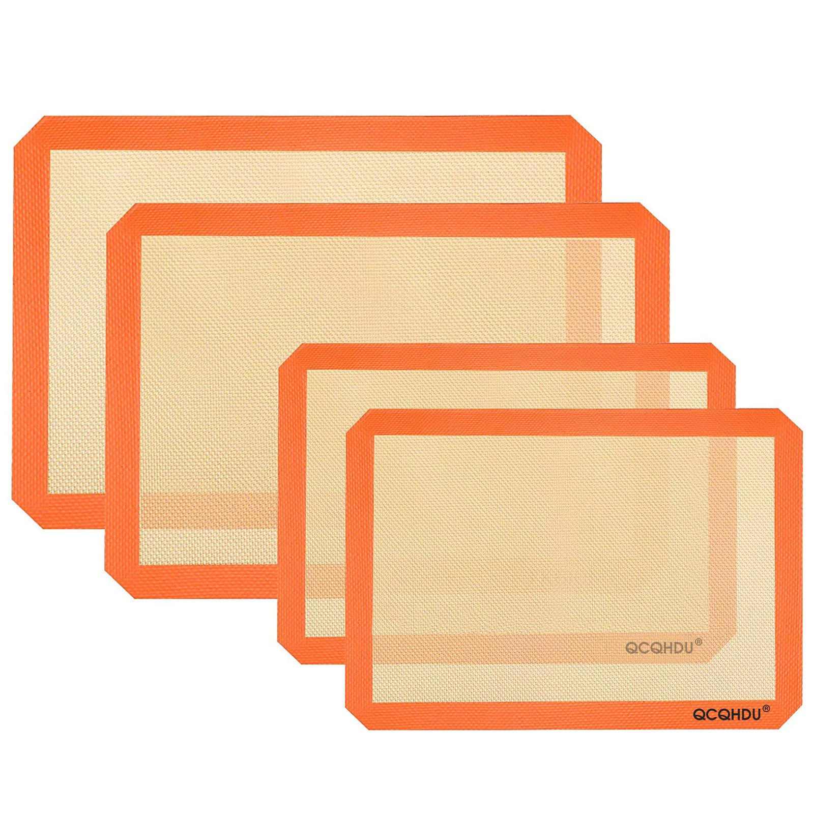 Silicone Baking Mat Set of 4-2 Half Sheet (11-5/8" x 16-1/2") 2 Quarter Sheet (8-1/2" x 11-1/2")，100% Non-Stick Reusable Food Safe Tray Pan Sheet Liners With Macaron, Pastry, Cookie (Orange)