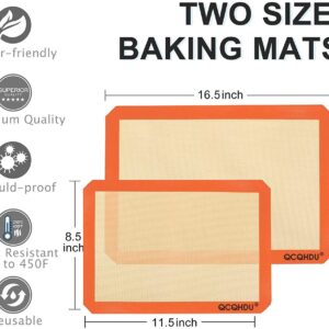 Silicone Baking Mat Set of 4-2 Half Sheet (11-5/8" x 16-1/2") 2 Quarter Sheet (8-1/2" x 11-1/2")，100% Non-Stick Reusable Food Safe Tray Pan Sheet Liners With Macaron, Pastry, Cookie (Orange)