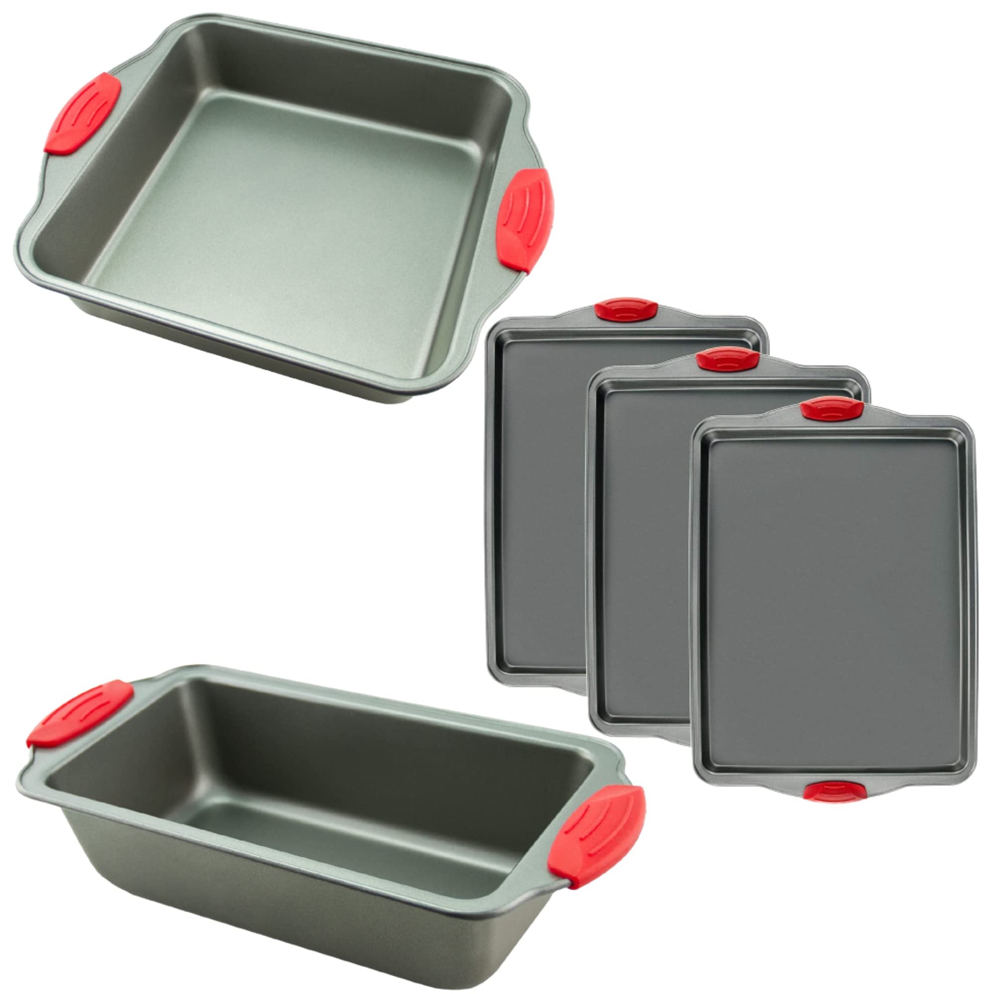 Boxiki Kitchen Cake Baking Set Includes 3 Pcs Steel Cookie Sheets, 8x8 Square Baking Pan and Bread Loaf Pan. Rust Free Non Stick Premium Baking Molds For Baking Cakes, Breads and Cookies.