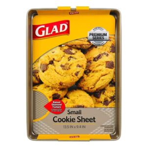 glad premium nonstick cookie sheet – heavy duty baking pan with raised diamond texture, small, gold