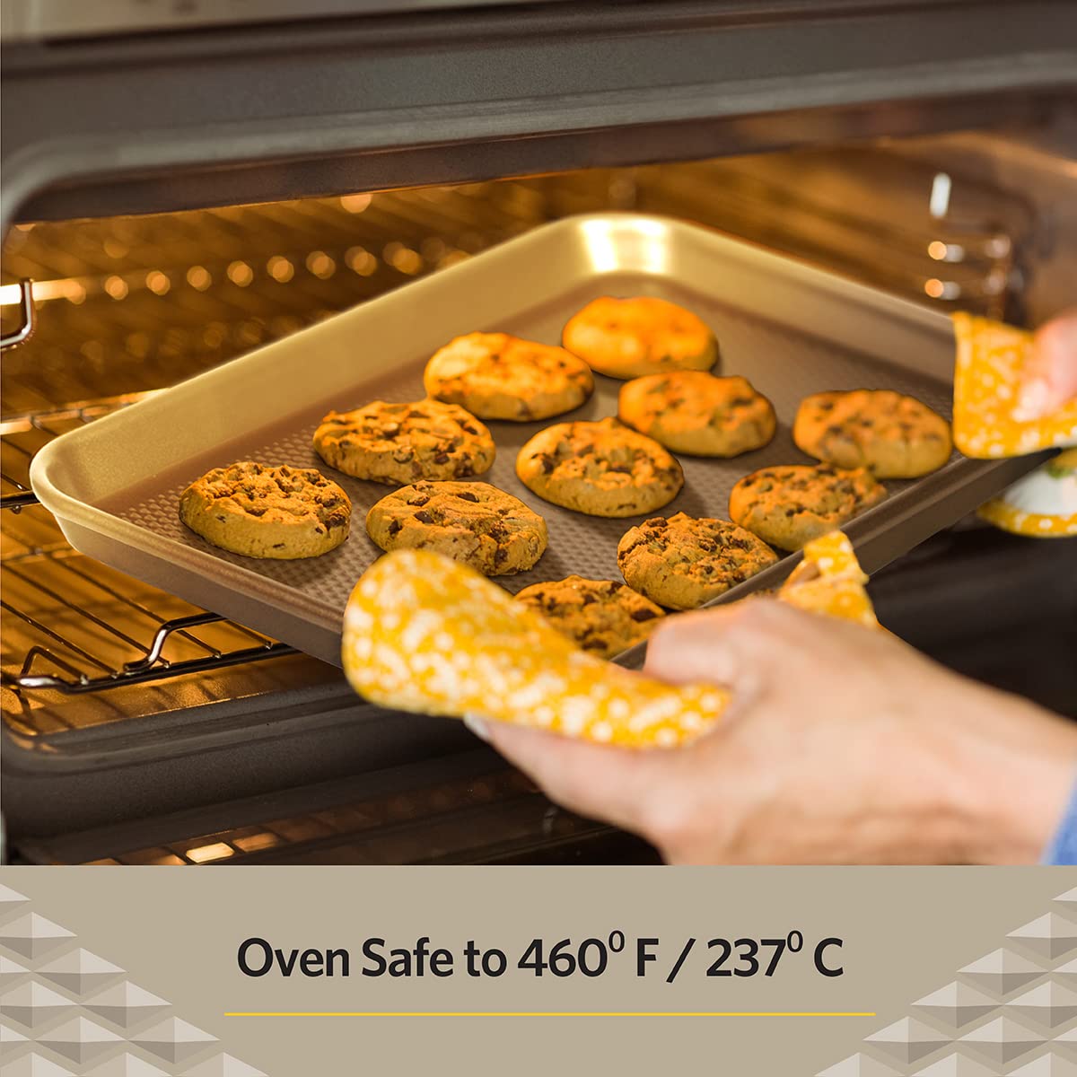 Glad Premium Nonstick Cookie Sheet – Heavy Duty Baking Pan with Raised Diamond Texture, Small, Gold