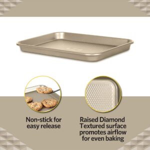 Glad Premium Nonstick Cookie Sheet – Heavy Duty Baking Pan with Raised Diamond Texture, Small, Gold