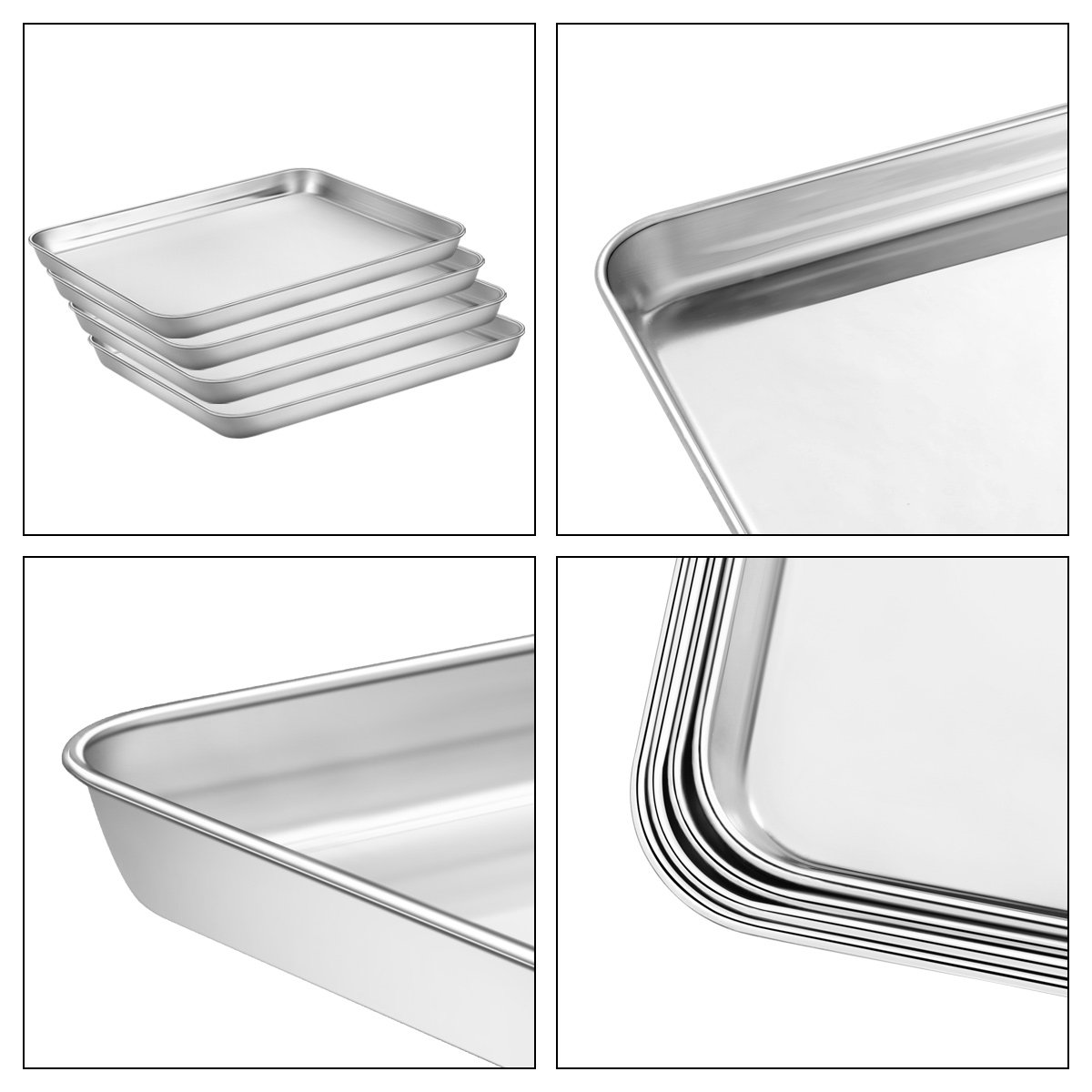 Yododo Baking Sheets Set of 4, Stainless Steel Cookie Pan For Oven, Size 12.25 x 9.65 x 1 inch, Heavy Duty Easy Clean