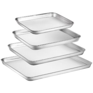 zacfton 4 pcs baking sheet for oven, stainless steel baking pans toaster oven tray, cookie sheets for baking, non toxic & healthy, easy clean & dishwasher safe