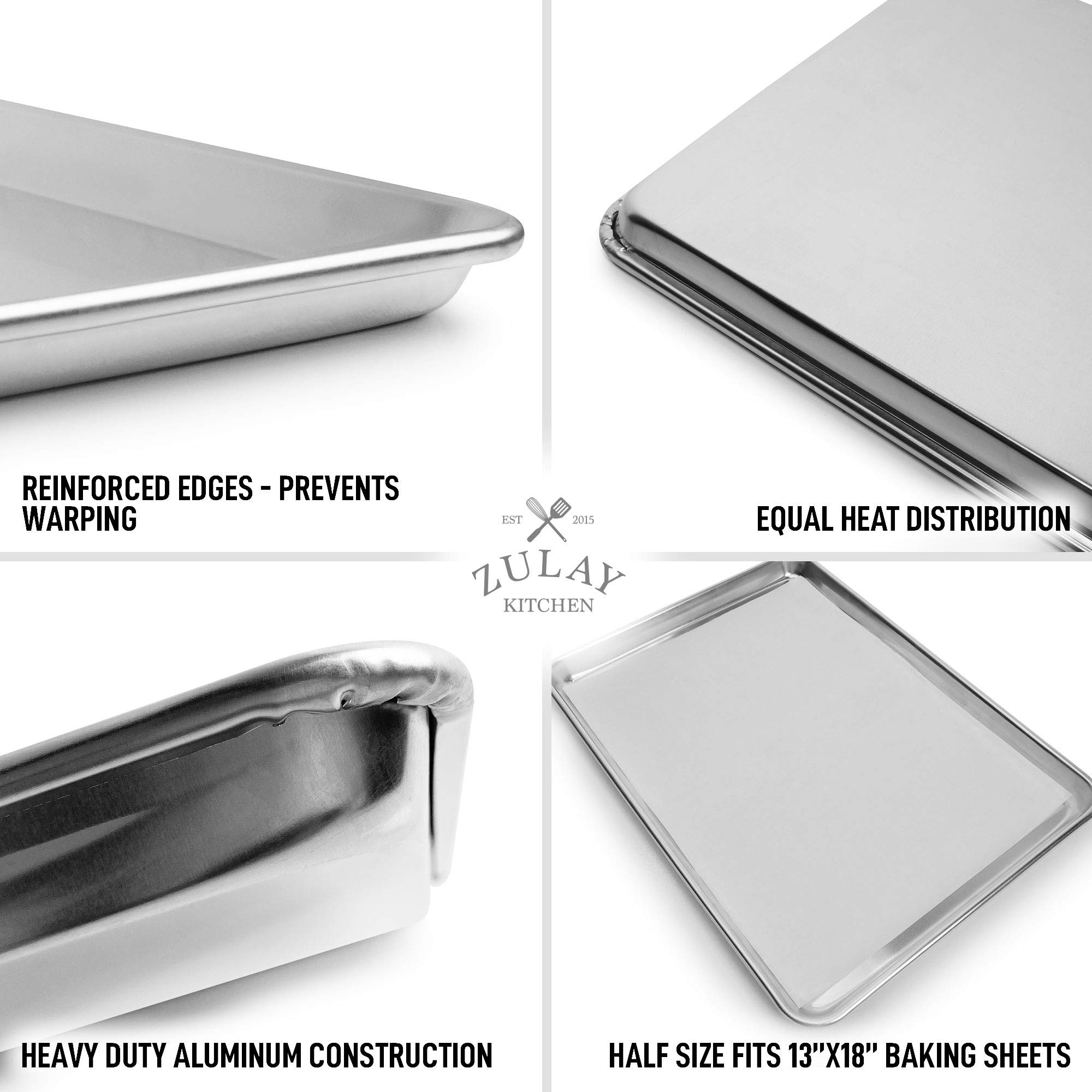 Zulay Large Aluminum Baking Pan - Half Sheet (13" x 18") Baking Sheet For Oven - Perfect Cookie Sheet For Baking, Commercial Or Home Use - Heavy Duty & Encapsulated Rim Half Sheet Pans