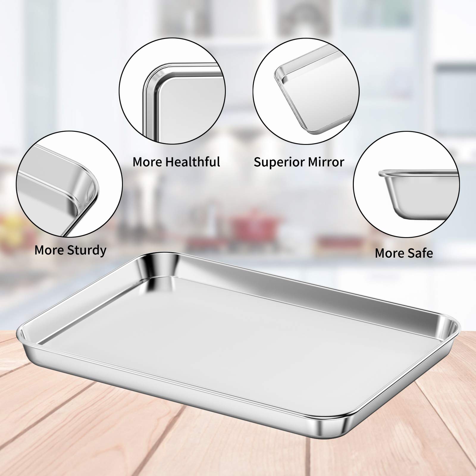 HOHUNGF, Stainless Steel Baking Sheets, Cookie Sheets,Toaster Oven Tray Pan & Rectangle Size 12.5x9.8x1 inch, Non Toxic & Healthy, Superior Mirror Finish & Dishwasher Safe, Silver, 12.5inch