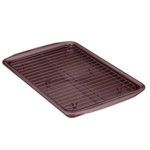 circulon nonstick bakeware set, nonstick cookie sheet / baking sheet with cooling rack - 2 piece, merlot red