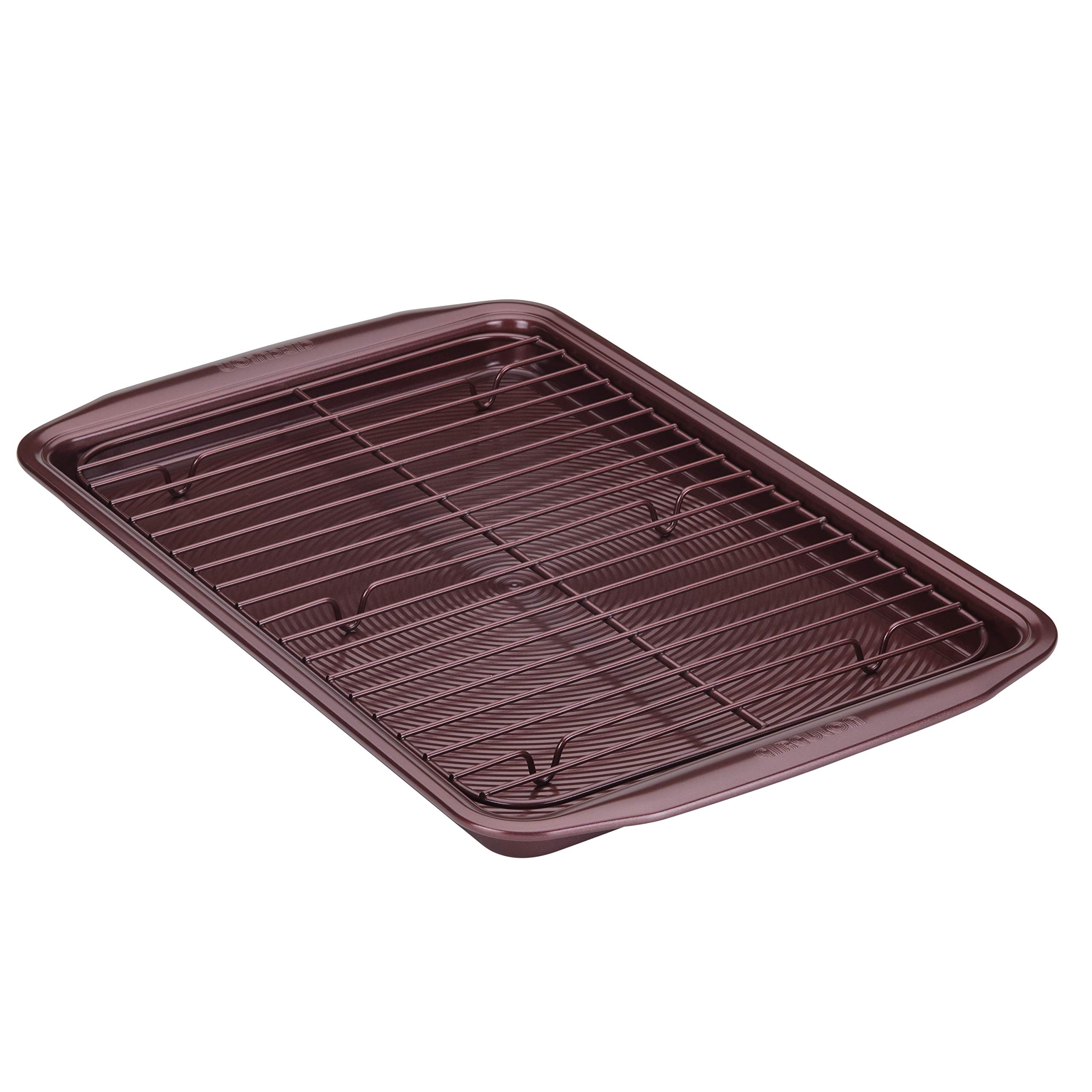 Circulon Nonstick Bakeware Set, Nonstick Cookie Sheet / Baking Sheet with Cooling Rack - 2 Piece, Merlot Red