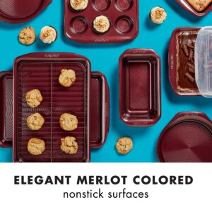 Circulon Nonstick Bakeware Set, Nonstick Cookie Sheet / Baking Sheet with Cooling Rack - 2 Piece, Merlot Red