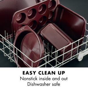 Circulon Nonstick Bakeware Set, Nonstick Cookie Sheet / Baking Sheet with Cooling Rack - 2 Piece, Merlot Red