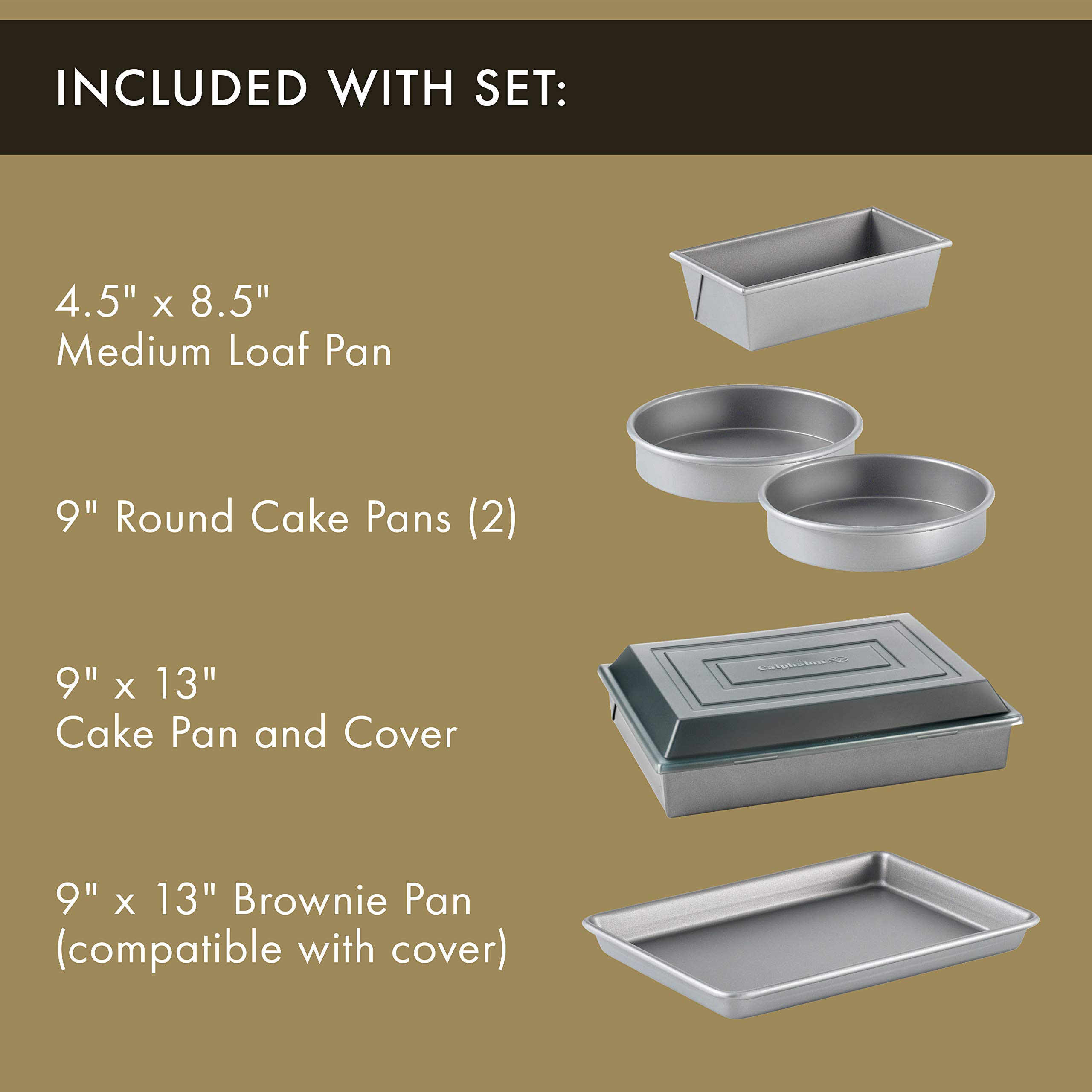 Calphalon 13-Piece Pots and Pans Set, Black & Nonstick Bakeware Set, 10-Piece Set Includes Baking Sheet, Cookie Sheet, Cake Pans, Muffin Pan, and More, Dishwasher Safe, Silver