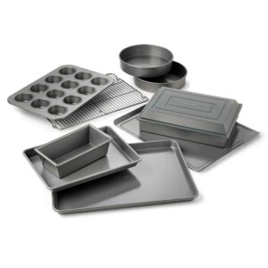 Calphalon 13-Piece Pots and Pans Set, Black & Nonstick Bakeware Set, 10-Piece Set Includes Baking Sheet, Cookie Sheet, Cake Pans, Muffin Pan, and More, Dishwasher Safe, Silver