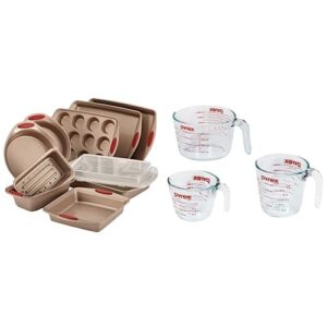 rachael ray cucina nonstick bakeware set with pyrex glass measuring cups (10 piece)