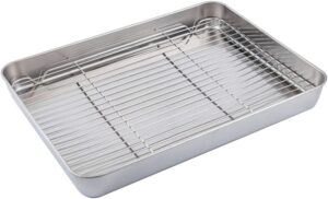 stainless steel baking sheet with rack,cookie sheets and non-stick cooling rack,food grade material baking pan tray for oven,extra rectangle size baking sheet,warp resistant&heavy duty&non toxic (xl)