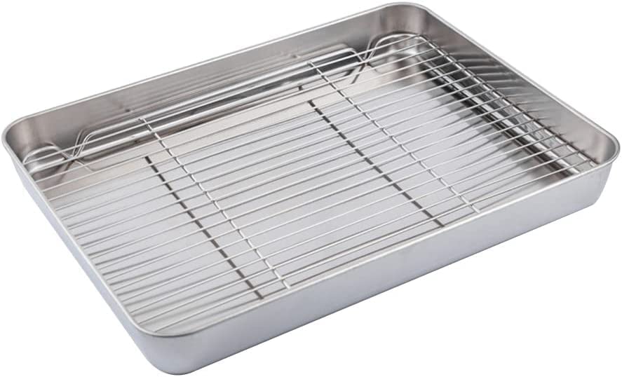 Stainless Steel Baking Sheet With Rack,Cookie Sheets and Non-stick Cooling Rack,Food Grade Material Baking Pan Tray For Oven,Extra Rectangle Size Baking sheet,Warp Resistant&Heavy Duty&Non Toxic (XL)