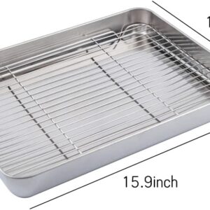 Stainless Steel Baking Sheet With Rack,Cookie Sheets and Non-stick Cooling Rack,Food Grade Material Baking Pan Tray For Oven,Extra Rectangle Size Baking sheet,Warp Resistant&Heavy Duty&Non Toxic (XL)