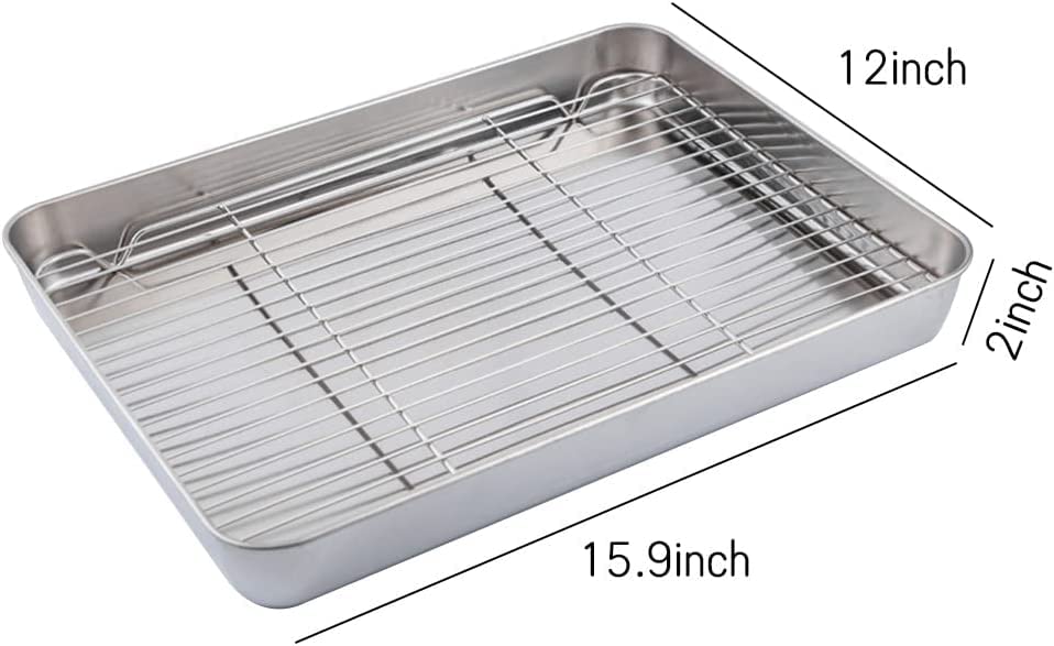 Stainless Steel Baking Sheet With Rack,Cookie Sheets and Non-stick Cooling Rack,Food Grade Material Baking Pan Tray For Oven,Extra Rectangle Size Baking sheet,Warp Resistant&Heavy Duty&Non Toxic (XL)