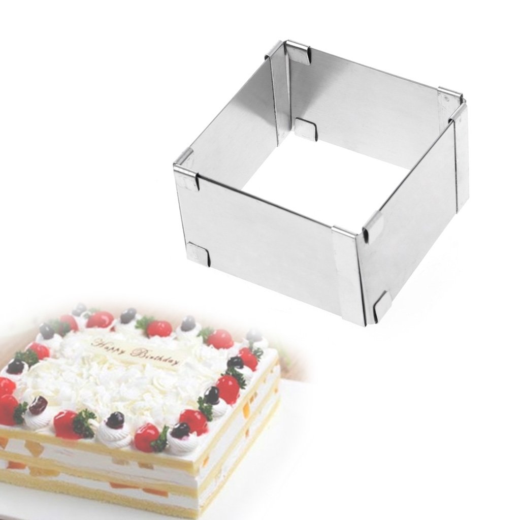 caralin Adjustable Mousse Cake Ring Baking Mold Square Shape Cookie Cutters Bakeware Silver Stainless Steel Baking Tray