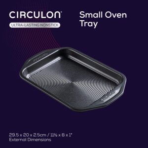 Circulon Ultimum Small Baking Tray Non Stick - Small Oven Tray, Durable Carbon Steel, Freezer & Dishwasher Safe Bakeware, Black, 29.2 x 19.8 x 2.5cm