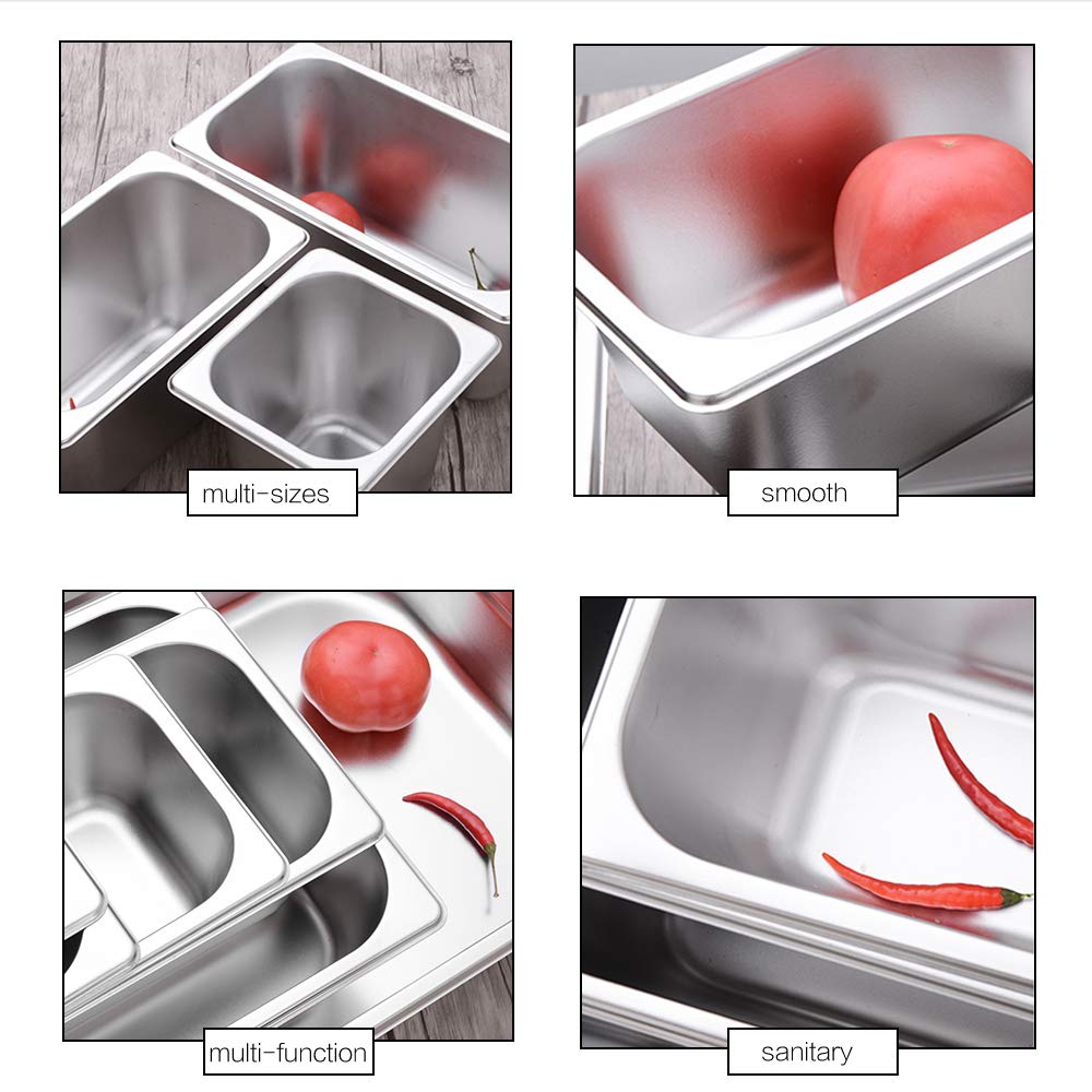 LIGOU 6Pack 1/9 Gastronorm Pan Stainless Steel Food Container,Sheet Pan,Hotel Pan,Baking Pans,Toaster Oven Pan,Jelly Roll Pan,Barbeque Grill Pan,Mirror Finish, Dishwasher Safe (2.56" depth)