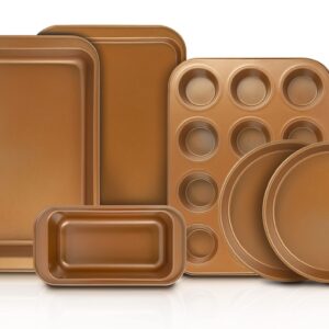 Eternal Living Copper Nonstick Bakeware Set (Cake Pans, Cupcake Tray, & Cookie Sheets, 6 Piece)