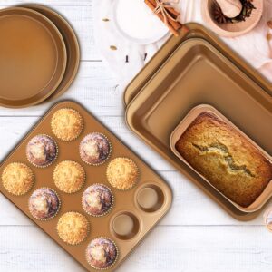 Eternal Living Copper Nonstick Bakeware Set (Cake Pans, Cupcake Tray, & Cookie Sheets, 6 Piece)