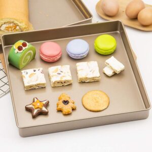 Aluminum Alloy Non-Stick Baking Tray, Square Shape Baking Sheet 28 x 28 x 3 cm, Gold