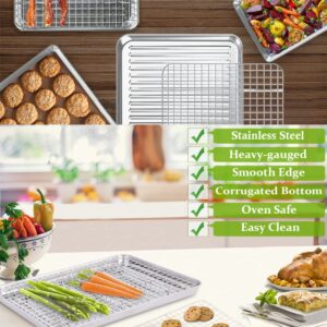 N&S Stainless Steel Baking Pan with Rack, Cookie Sheet with Cooling Rack,Baking Tray For Oven,Nonstick Baking Sheet Warp Resistant & Heavy Duty & Rust Free (M), Silver (BK252)