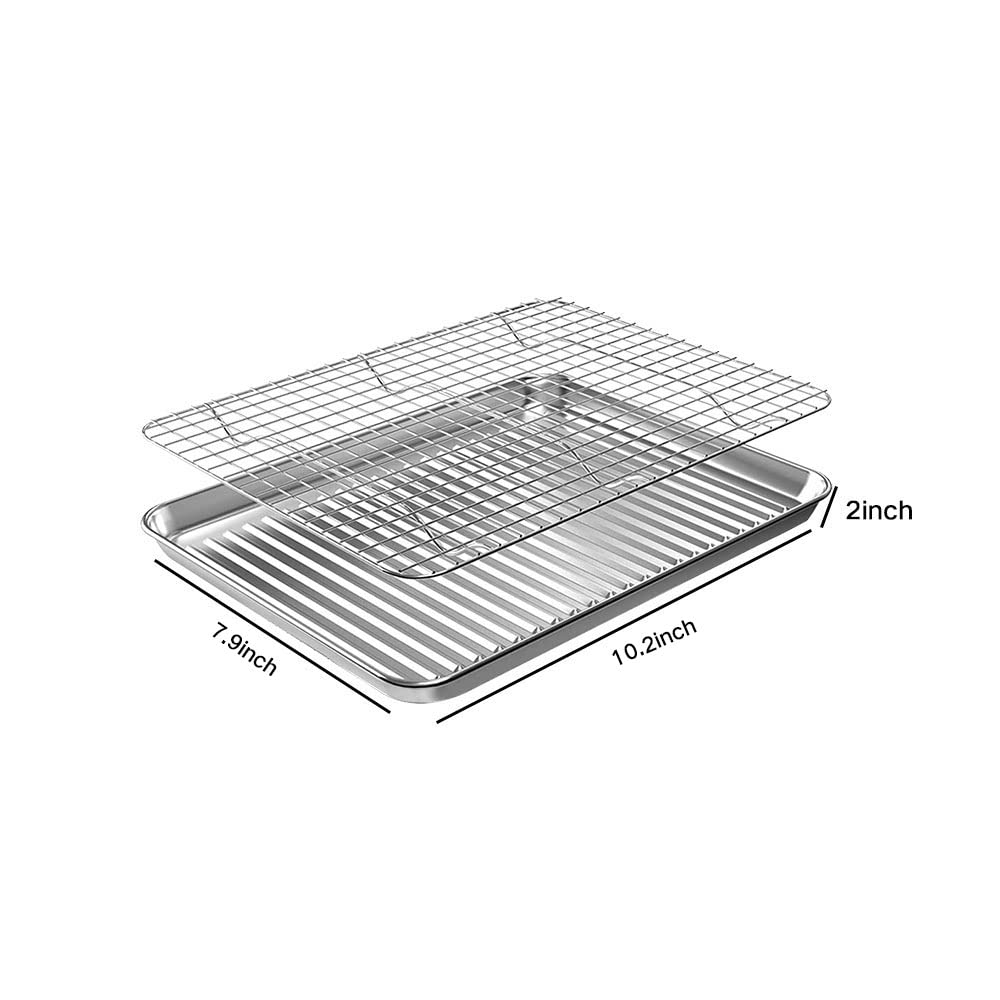 N&S Stainless Steel Baking Pan with Rack, Cookie Sheet with Cooling Rack,Baking Tray For Oven,Nonstick Baking Sheet Warp Resistant & Heavy Duty & Rust Free (M), Silver (BK252)