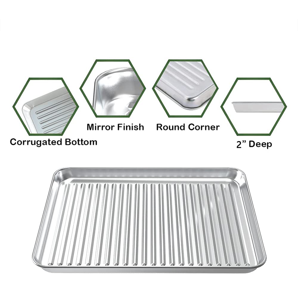 N&S Stainless Steel Baking Pan with Rack, Cookie Sheet with Cooling Rack,Baking Tray For Oven,Nonstick Baking Sheet Warp Resistant & Heavy Duty & Rust Free (M), Silver (BK252)