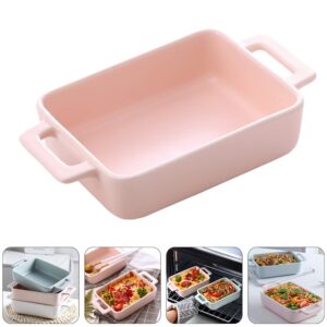 Cabilock Ceramic Baking Dish Rectangular Baking Pans with Handle Bakeware for Oven Ceramic Baking Pan Lasagna Casserole Pan (Pink)