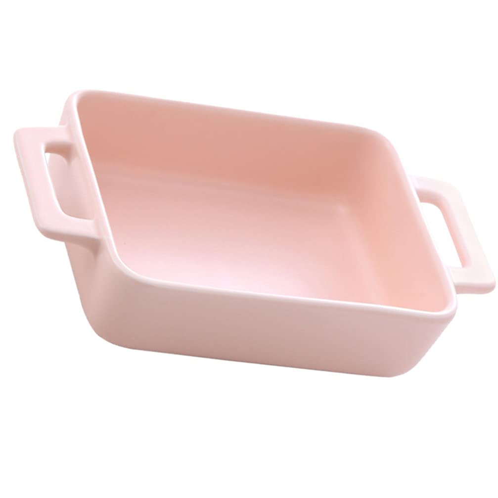 Cabilock Ceramic Baking Dish Rectangular Baking Pans with Handle Bakeware for Oven Ceramic Baking Pan Lasagna Casserole Pan (Pink)