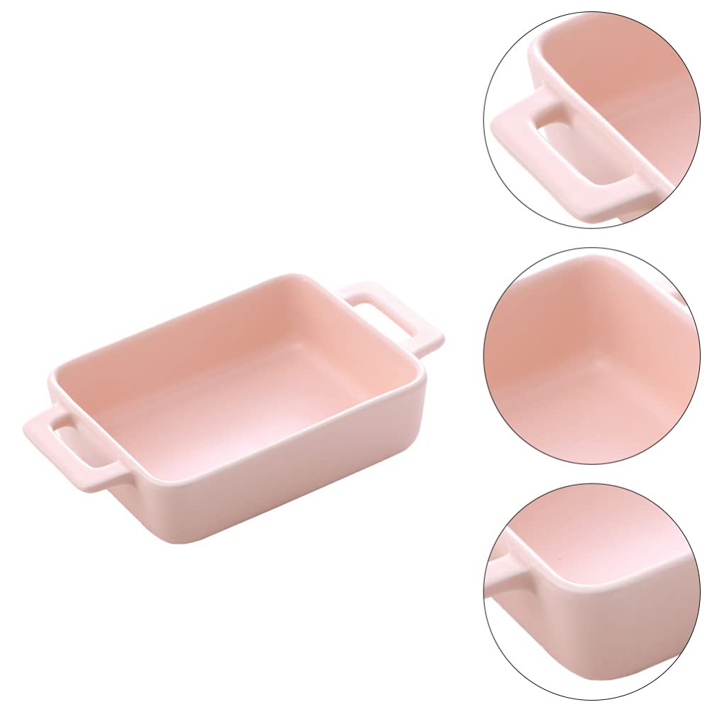 Cabilock Ceramic Baking Dish Rectangular Baking Pans with Handle Bakeware for Oven Ceramic Baking Pan Lasagna Casserole Pan (Pink)