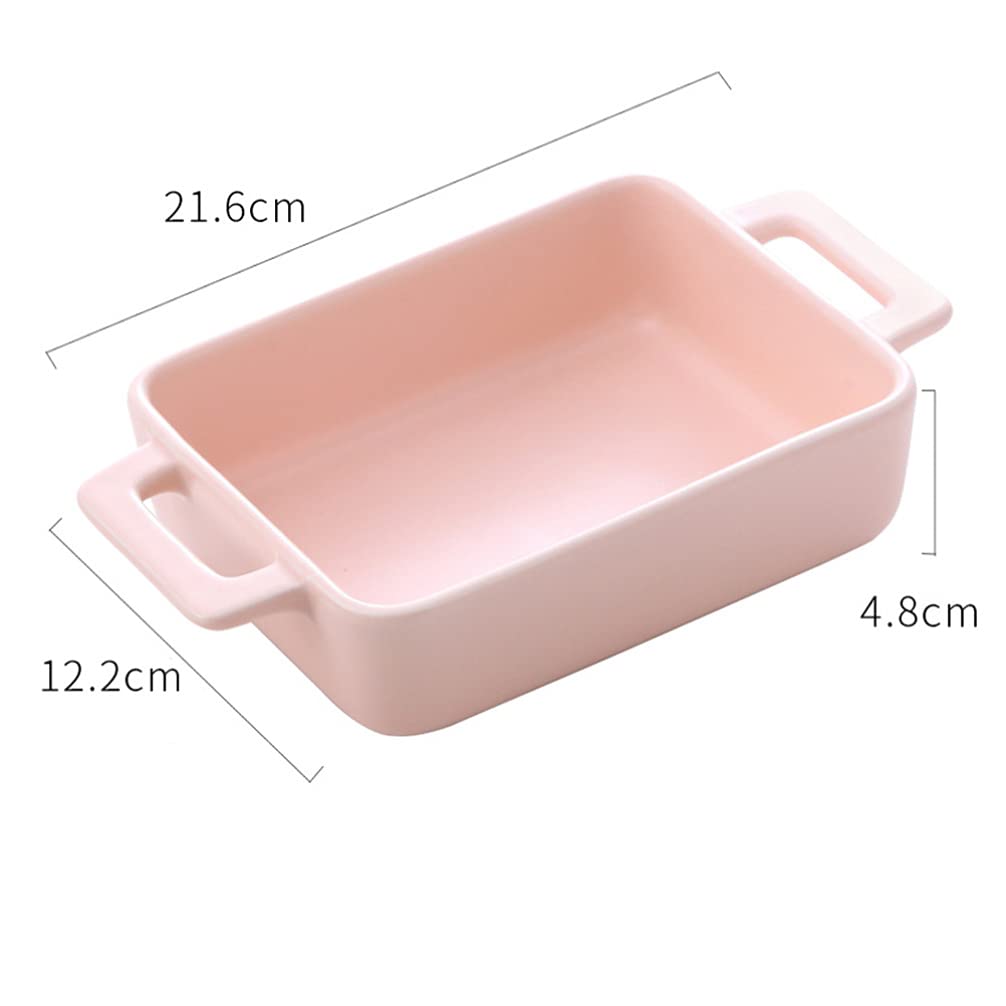 Cabilock Ceramic Baking Dish Rectangular Baking Pans with Handle Bakeware for Oven Ceramic Baking Pan Lasagna Casserole Pan (Pink)