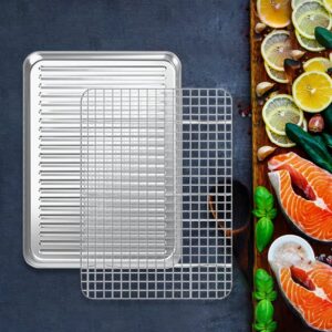 N&S AMOCWJ Stainless Steel Baking Pan with Rack , Cookie Sheet with Cooling Rack,Baking Tray For Oven,Nonstick Baking Sheet Warp Resistant & Heavy Duty & Rust Free (XL), Silver (BK252)