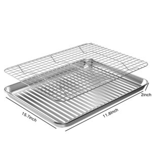 N&S AMOCWJ Stainless Steel Baking Pan with Rack , Cookie Sheet with Cooling Rack,Baking Tray For Oven,Nonstick Baking Sheet Warp Resistant & Heavy Duty & Rust Free (XL), Silver (BK252)