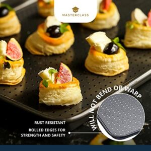 MasterClass KCMCCB54 Crusty Bake Perforated Baking Tray with PFOA Non Stick, Robust 1 mm Carbon Steel, 24 x 18 cm, Grey