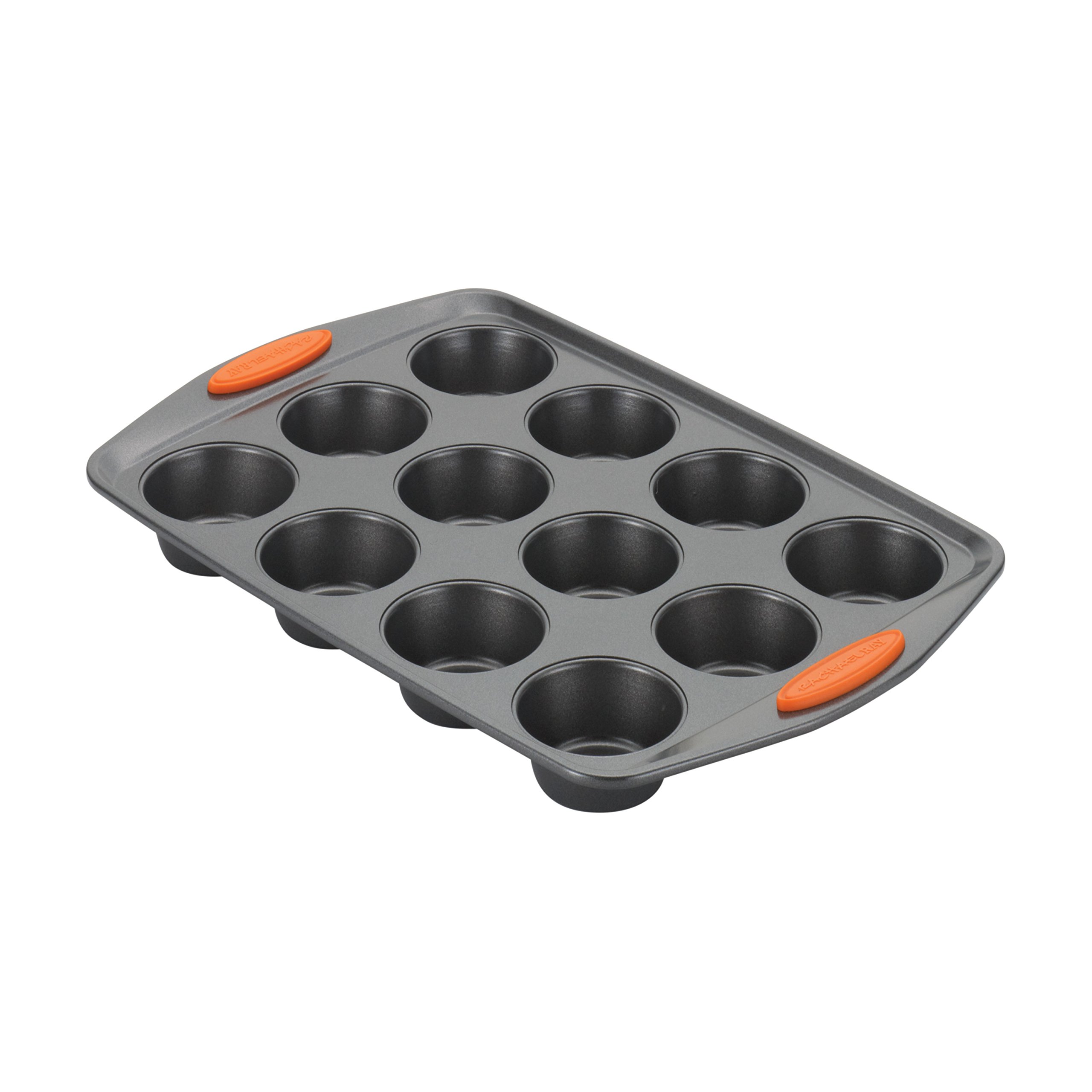 Rachael Ray Nonstick Bakeware Set with Grips and 12-Cup Muffin Tin - 11 Piece, Gray