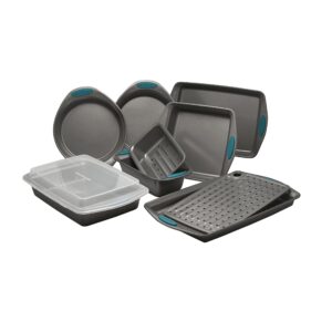 Rachael Ray Nonstick Bakeware Set with Grips and 12-Cup Muffin Tin - 11 Piece, Gray