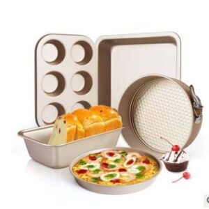 Two Moles Bakeware 5 Pcs Set. Includes Springform Cake Pan (6.25''), Muffin Pan, Square(Cookie Sheets), Rectangle Loaf Pan & 8'' Round Personal Pizza Pan