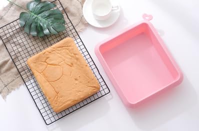 Silicone Square Cake Baking Pan Bakeware Brownie Pan+2 Silicone Heart Cake Pan, Mold a set of 3