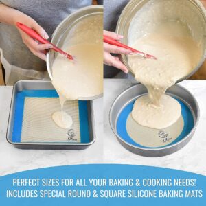 KPKitchen Silicone Baking Mats Set of 5 and Baking Sheet with Rack Set - 2 Half Sheets Mats + 1 Quarter Sheet Liner + 1 Round & 1 Square Cake Mat - Aluminum Pan + Stainless Steel Cooling Rack