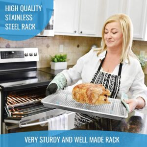 KPKitchen Silicone Baking Mats Set of 5 and Baking Sheet with Rack Set - 2 Half Sheets Mats + 1 Quarter Sheet Liner + 1 Round & 1 Square Cake Mat - Aluminum Pan + Stainless Steel Cooling Rack