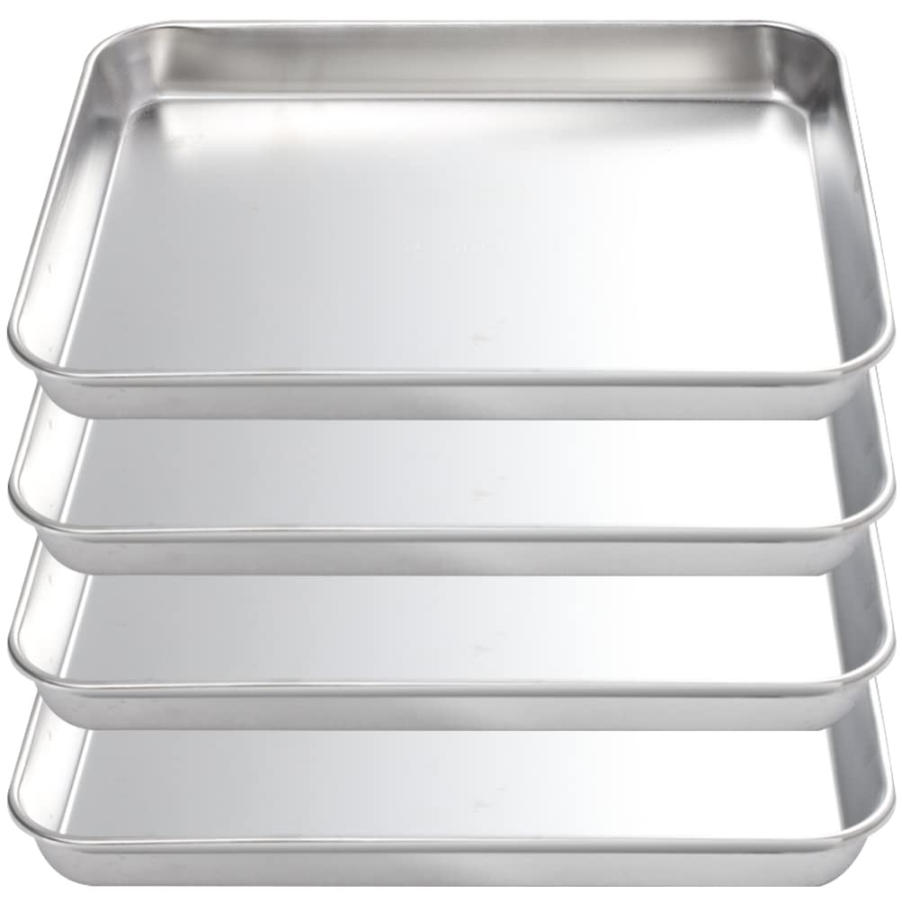 BESTonZON 4pcs Baking Sheets Stainless Steel Baking Pan Tray Cookie Sheet Oven Pan Food Tray Metal Dinner Dish for Lunch Dinner Camping Cooking Roasting Silver